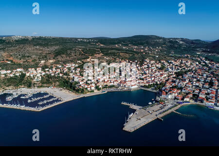 Aerial view of Pylos town and castle in the Peloponnese peninsula of ...