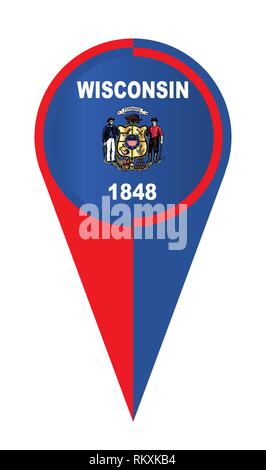 Wisconsin map pin flag icon. Pennant map marker on a metal needle. 3D ...