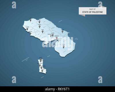 Palestine map with borders, cities, capital and administrative ...