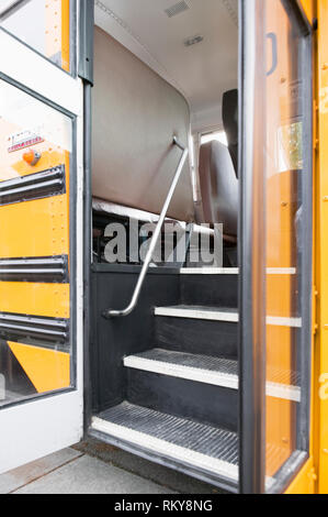 Yellow school bus with doors open Stock Photo - Alamy