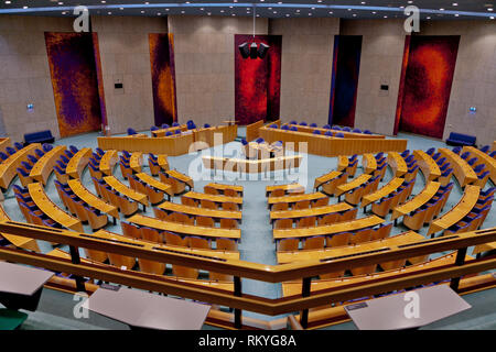 Wide view of interior of the empty plenary hall of the House of ...