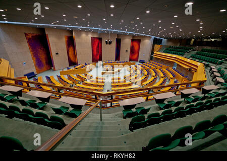 Wide view of interior of the empty plenary hall of the House of ...