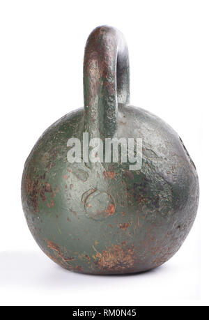 old kettlebell isolated on a white background Stock Photo - Alamy