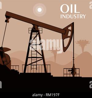 oil industry scene with derrick vector illustration design Stock Vector ...