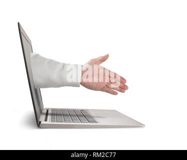 Hand reaching out of laptop screen to steal money Stock Photo - Alamy