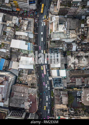 Aerial drone photograph of Yaowarat road, the main street of China Town in Bangkok, Thailand on ...