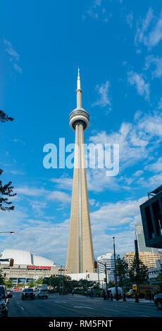 Toronto, SEP 29: Looking up the CN Tower from downtown on SEP 29, 2018 ...