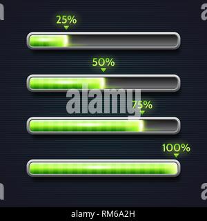 Vector indicator loading. Set of green circular progress bar icon. Vector percentage indicators ...
