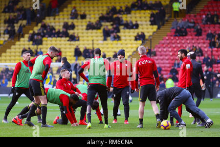 Watford players warm up ahead of the Sky Bet Championship match at ...