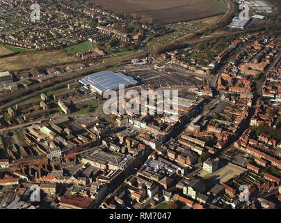 An aerial view of the Town Centre of Grantham in Lincolnshire Stock ...