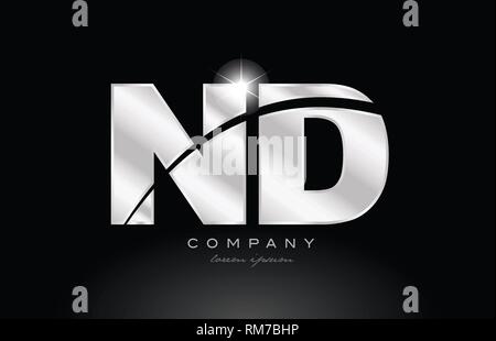 silver letter ND metal combination alphabet logo icon design with grey ...