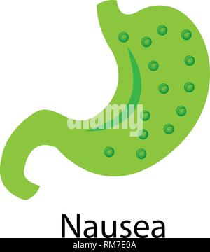 Cartoon stomach nausea and vomiting, unhealthy character of green color ...