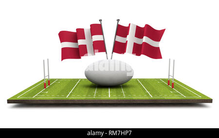 Denmark flag with rugby sport ball. 3D Rendering Stock Photo - Alamy