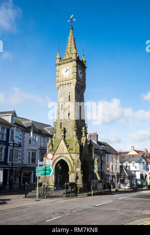MACHYNLLETH POWYS MID WALES UK January The clock tower in the centre of ...