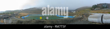 Panorama of Amiantos abandoned asbestos mine with signs of ongoing ...