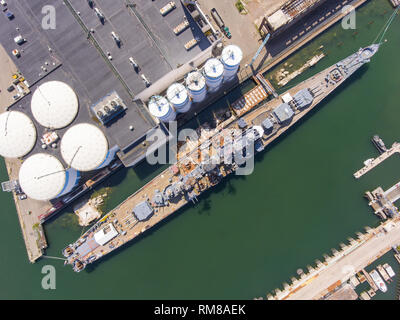 Aerial view of USS Salem CA-139 heavy cruiser in Quincy, Massachusetts ...