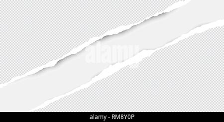 Diagonal torn white squared paper strips for text or message are on ...