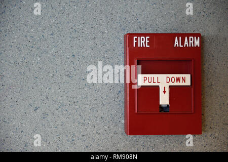 Red fire alarm panel box is on the wall, to smash glass and press Stock ...