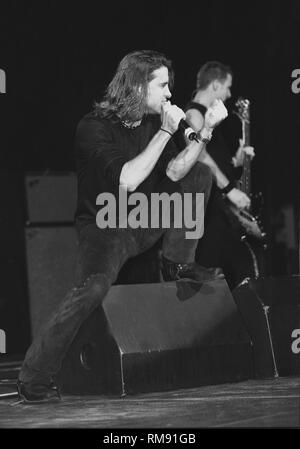 Creed vocalist Scott Stapp is shown singing during a concert ...