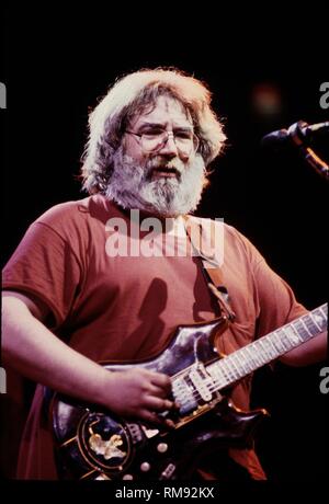 Singer, songwriter and guitarist Jerry Garcia of the Grateful Dead is ...