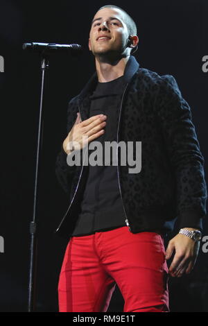 Nick Jonas on stage during the Jonas Brothers 'Summer Tour' concert at ...