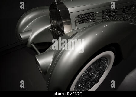 Old vintage car with a streamlined aerodynamic body shape with large ...