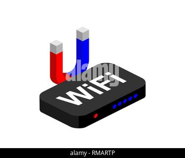 Isometric Network Router. Vector Illustration. Outline Wifi Wireless ...
