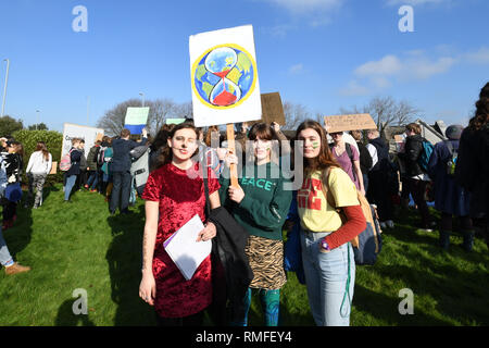 County Hall, Truro, Cornwall, UK. 15th Feb 2019. Students of all ages ...