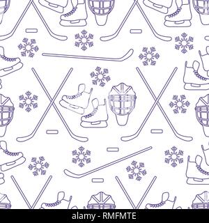 Seamless pattern with skates, goalkeeper mask, hockey stick, ice hockey ...