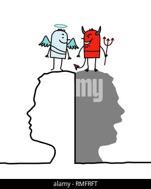 Good or bad angel and devil cartoon banner, kind and evil characters ...