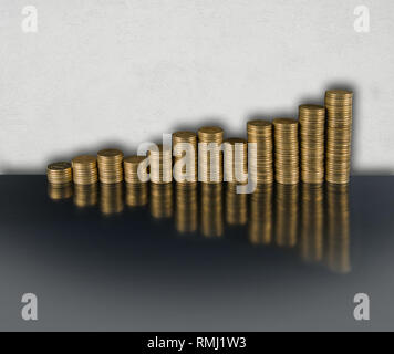 A chart of twelve stacks of gold coloured euro coins Stock Photo - Alamy