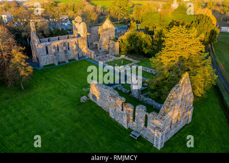 Aerial drone photos of Grey Abbey monastery Greyabbey Stock Photo - Alamy