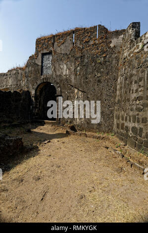 Old fort Korlai fortification wall and ruin structures inside the fort ...
