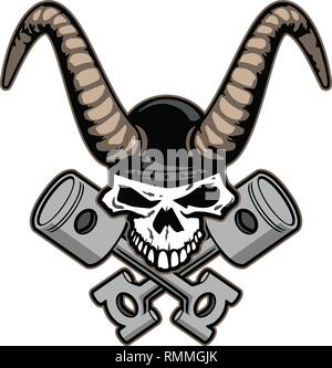 Illustration drawing design of skull with horns and fanged teeth Stock ...