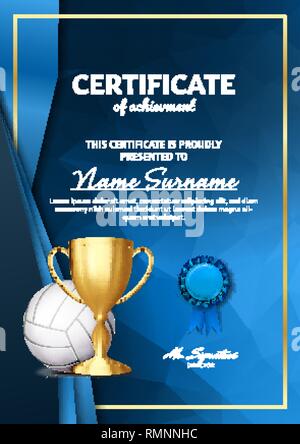 Volleyball certificate, award diploma and sport cup winner appreciation ...
