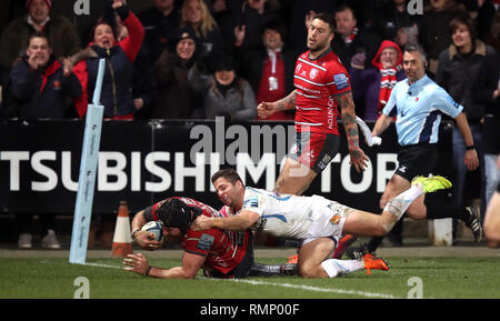 Gloucester's Ben Morgan scores his side's third try during the ...