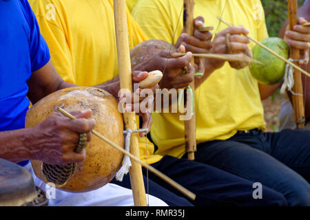 Brazil, Bahia: "Berimbau" instruments are used to give the rhythm Stock ...