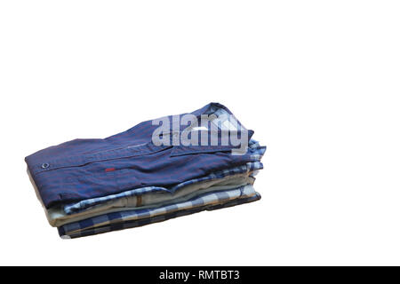 Stack of stylish shirts isolated on white. Dry-cleaning service Stock ...
