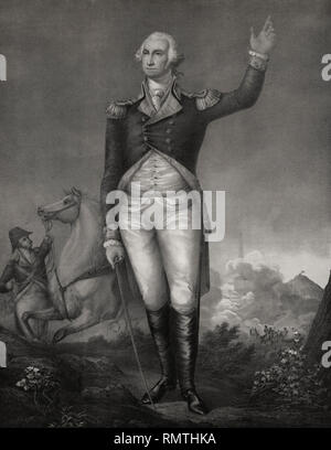 Lithograph of George Washington in uniform during the American ...