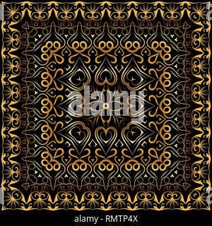 Ornament for scarf with gold pattern on bllue background. You can use ...