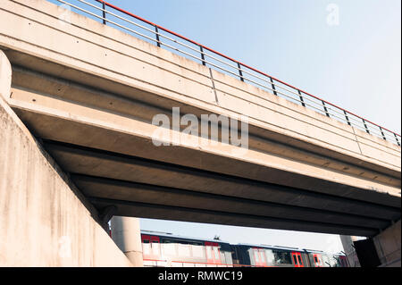Metro bridge in the evening with no train. View from down side Stock ...