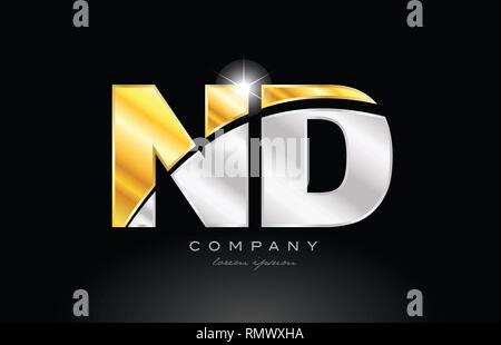silver letter ND metal combination alphabet logo icon design with grey ...