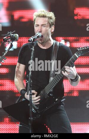 Lead singer Chad Kroeger of rock band Nickleback, performs on stage at ...