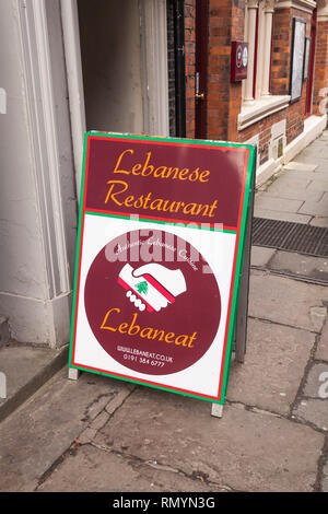 A sign for Lebaneat, a Lebanese Restaurant in Durham,England,UK Stock ...
