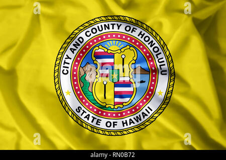 Honolulu Hawaii stylish waving and closeup flag illustration. Perfect ...