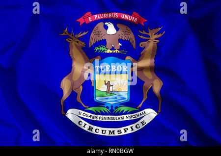 Michigan stylish waving and closeup flag illustration. Perfect for ...