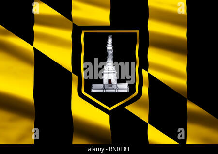Baltimore City stylish waving and closeup flag illustration. Perfect ...