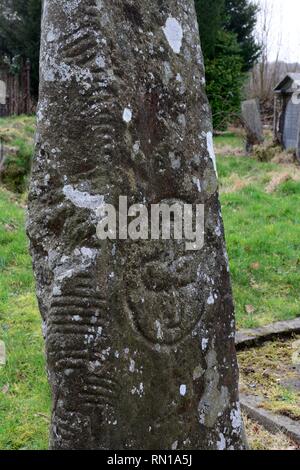 Carving and Ogham inscription on Bridell Christianised standing stone ...