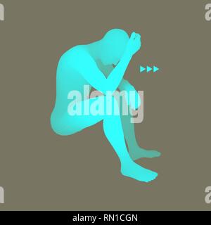 Man Thinks about a Problem. Despair, Depression, Hopelessness, Addiction Concept. 3D Model of ...