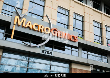 A logo sign outside of the headquarters of MacroGenics in Rockville ...